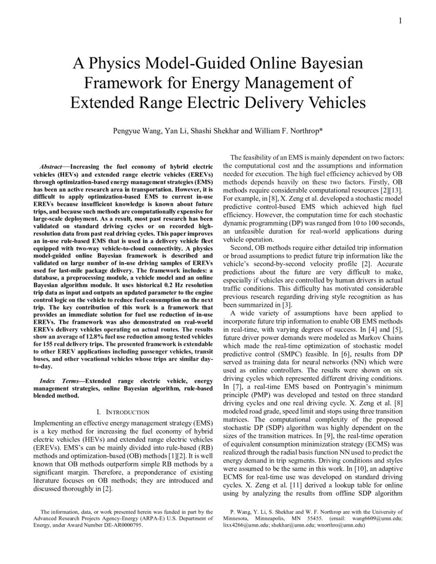 A Physics Model-Guided Online Bayesian Framework for Energy Management of Extended Range ...