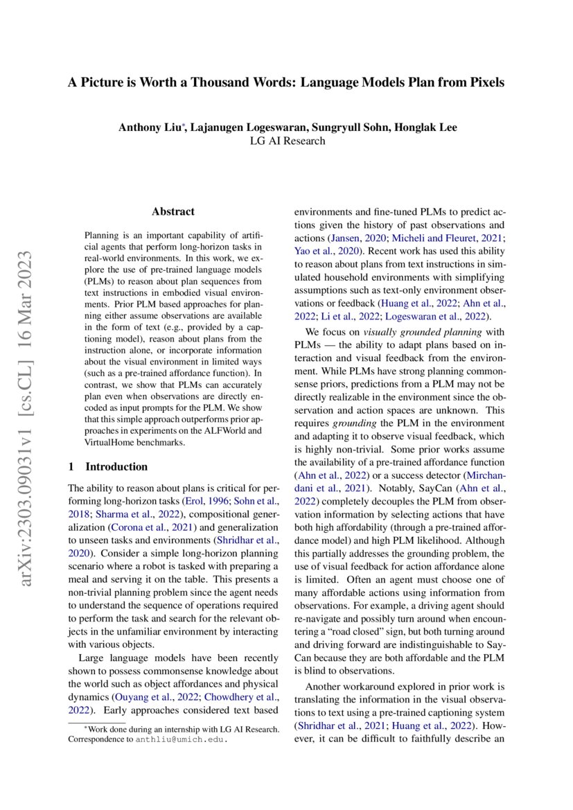 A Picture is Worth a Thousand Words: Language Models Plan from Pixels ...