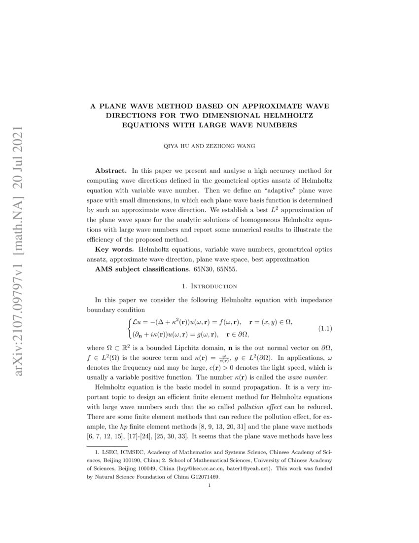 A plane wave method based on approximate wave directions for two ...