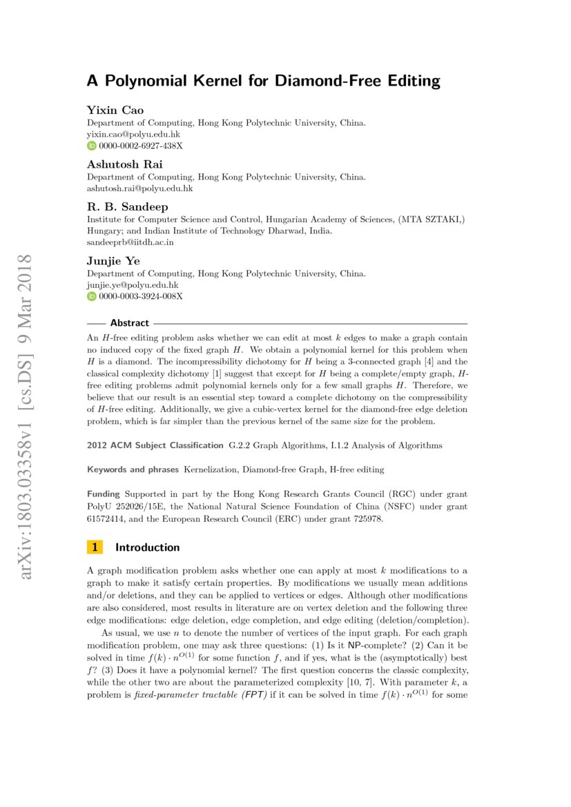 a-polynomial-kernel-for-diamond-free-editing-deepai