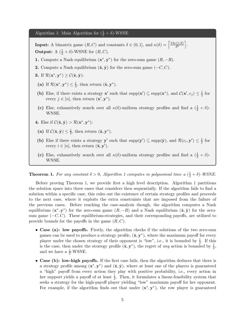 A Polynomial Time Algorithm For 1 2 Well Supported Nash Equilibria In Bimatrix Games Deepai