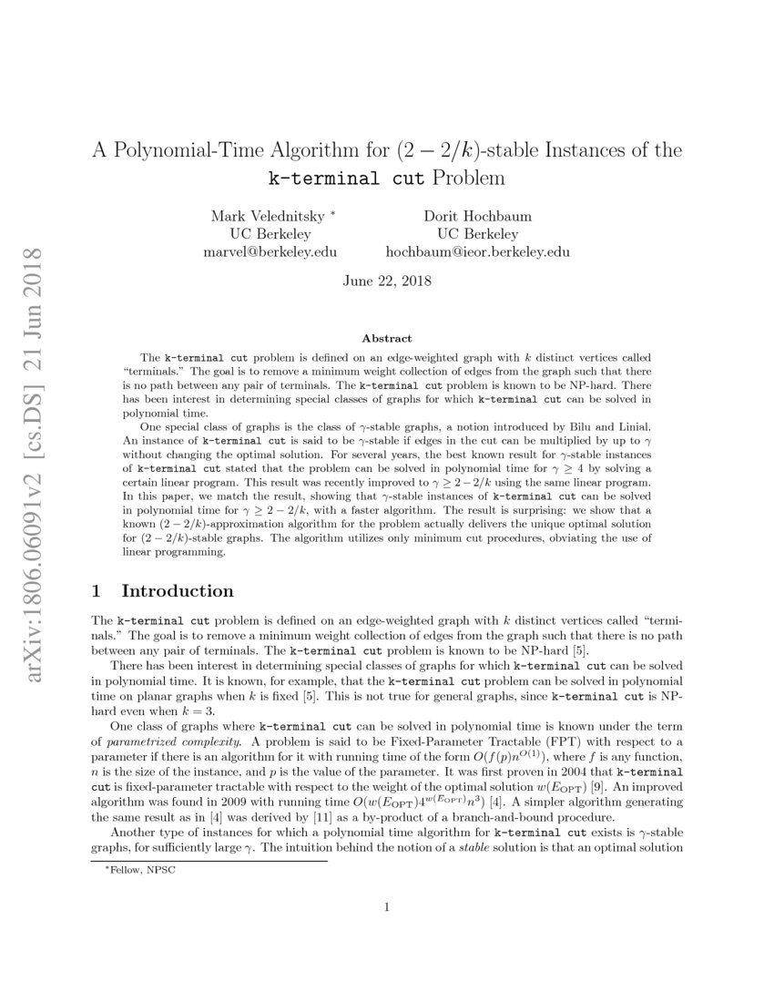 A Polynomial-Time Algorithm for (2-2/k)-stable Instances of the k-terminal cut Problem | DeepAI