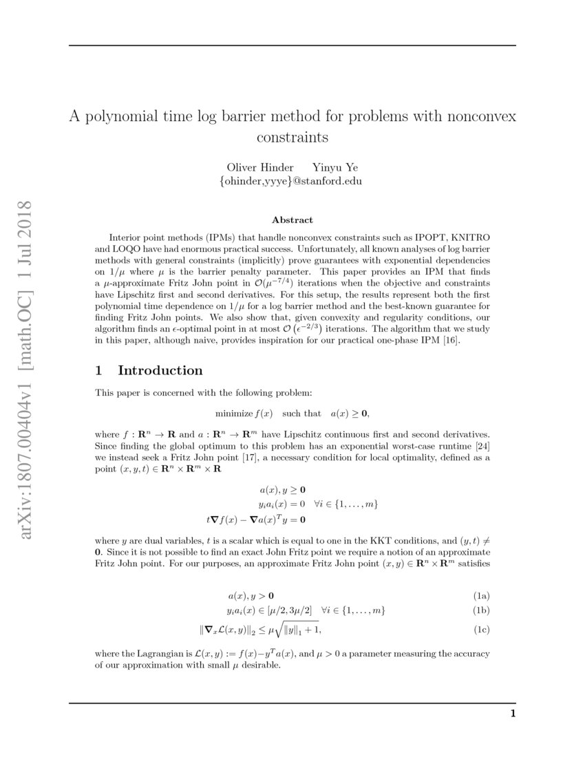 A polynomial time log barrier method for problems with nonconvex ...