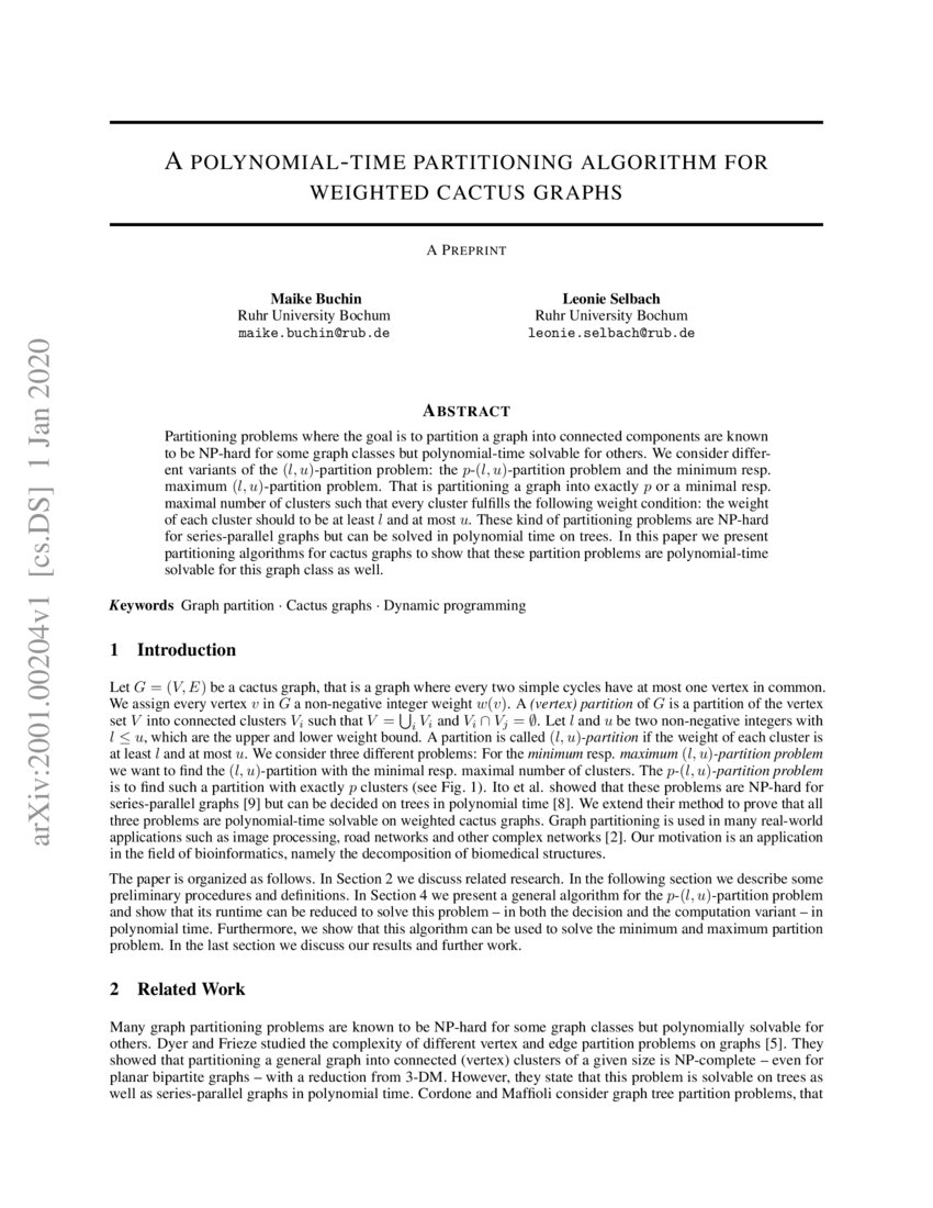 A Polynomial Time Partitioning Algorithm For Weighted Cactus Graphs Deepai