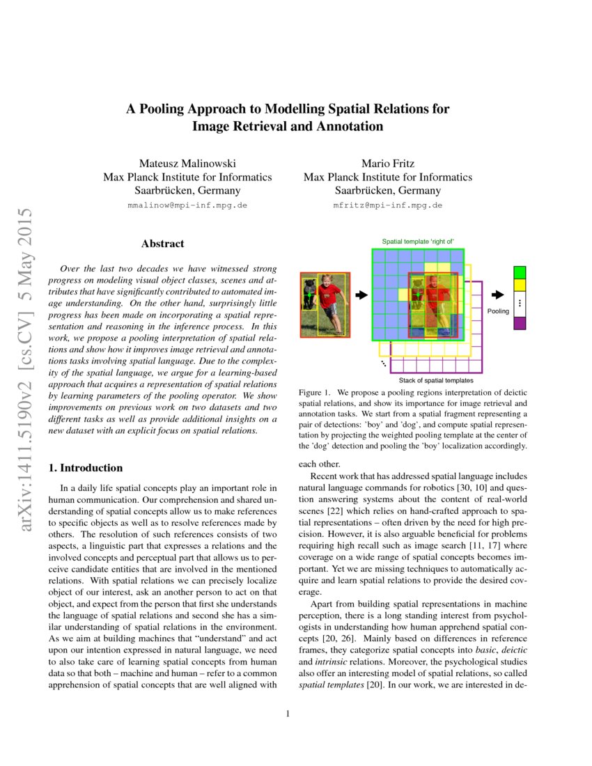 A Pooling Approach to Modelling Spatial Relations for Image Retrieval and Annotation | DeepAI