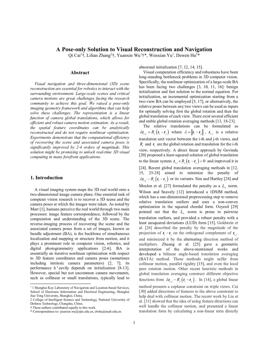 A Pose Only Solution To Visual Reconstruction And Navigation Deepai