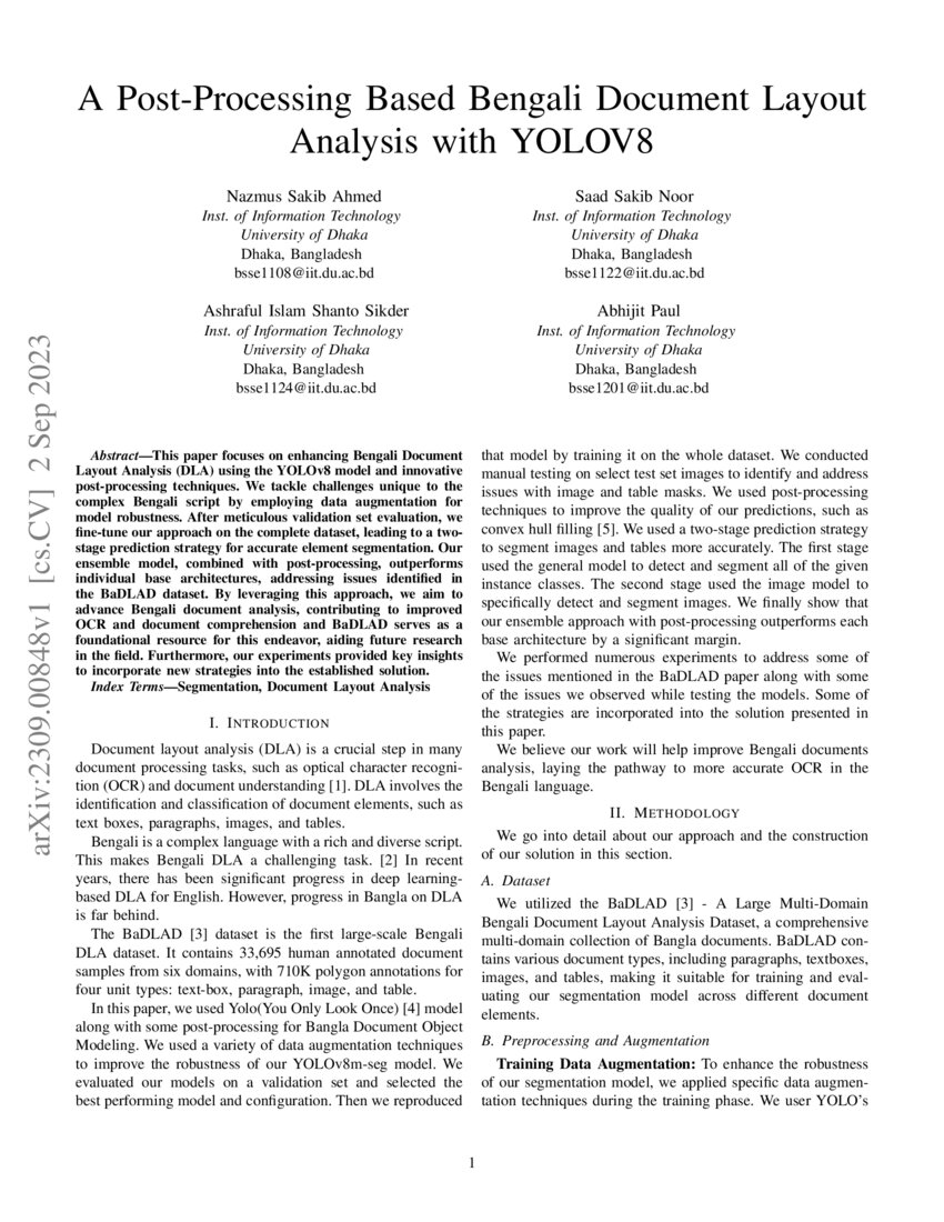 A Post-Processing Based Bengali Document Layout Analysis with YOLOV8 | DeepAI