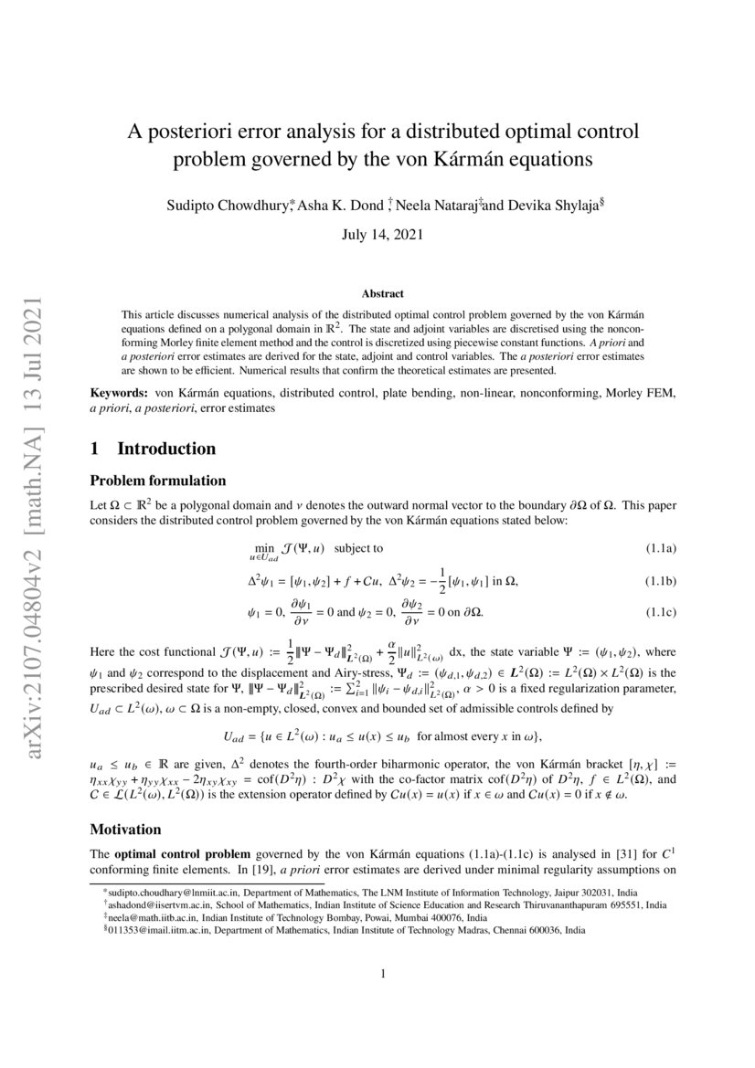 A Posteriori Error Analysis For A Distributed Optimal Control Problem Governed By The Von Kármán