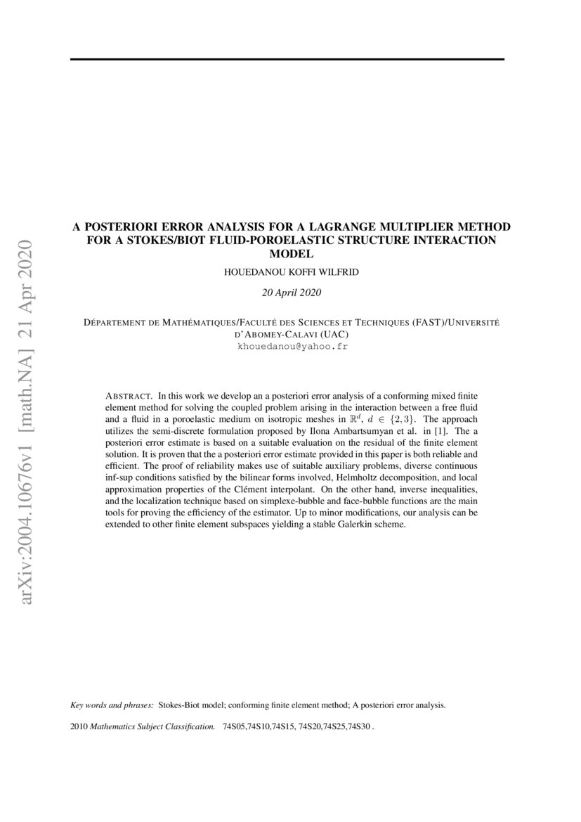 A Posteriori Error Analysis For A Lagrange Multiplier Method For A Stokes Biot Fluid Poroelastic