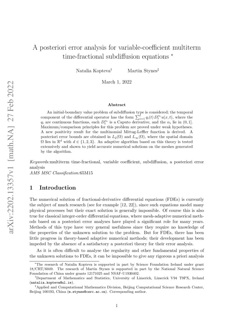 A Posteriori Error Analysis For Variable Coefficient Multiterm Time