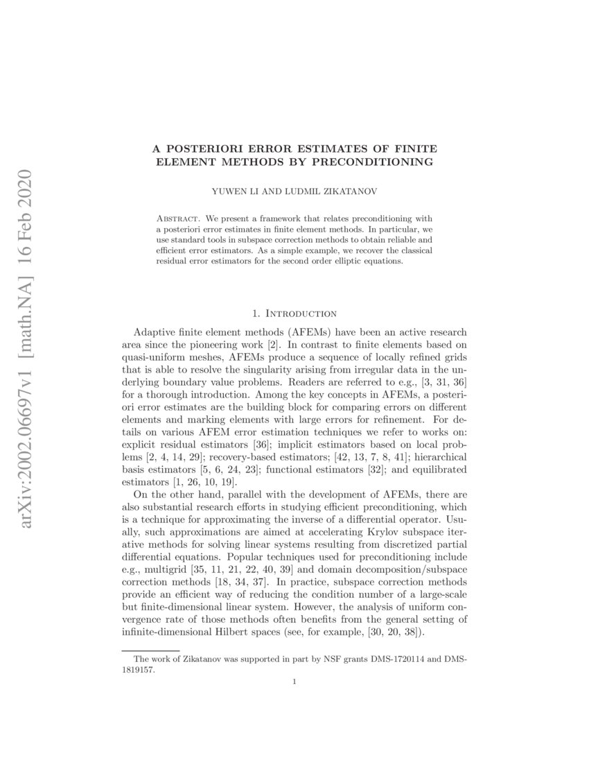A Posteriori Error Estimates Of Finite Element Methods By