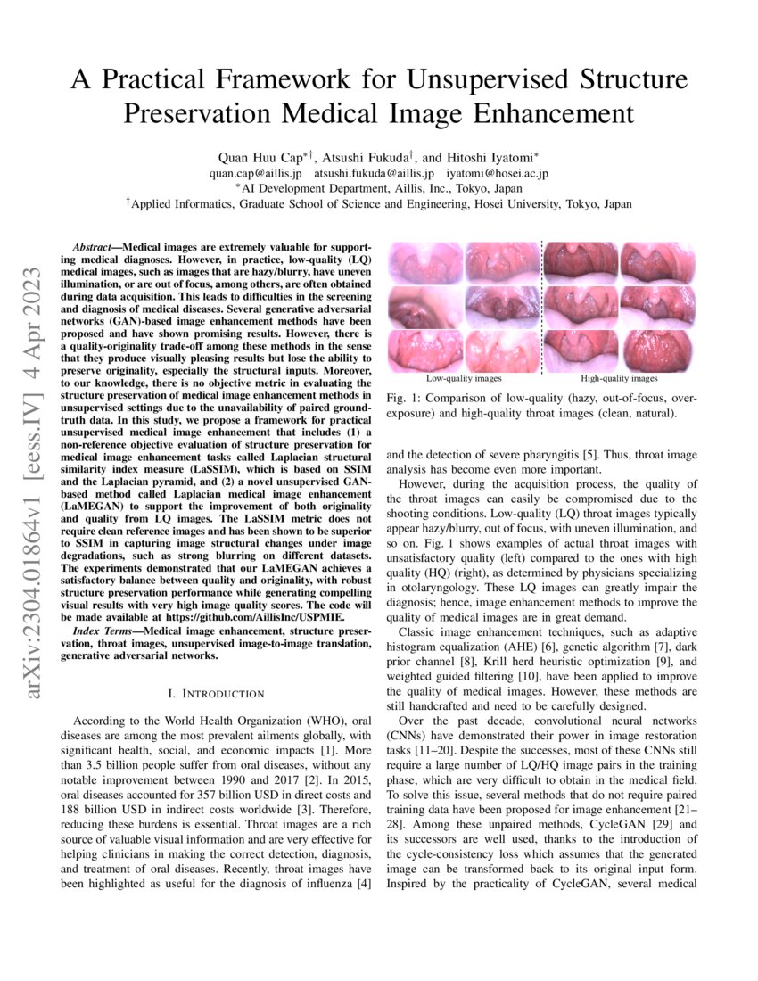 A Practical Framework For Unsupervised Structure Preservation Medical Image Enhancement Deepai 