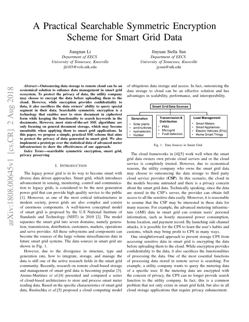 A Practical Searchable Symmetric Encryption Scheme for Smart Grid Data ...