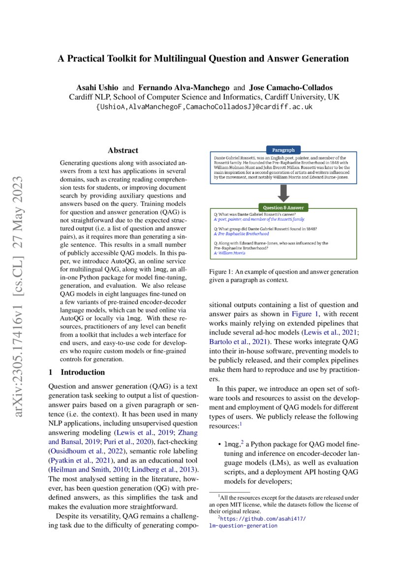 A Practical Toolkit for Multilingual Question and Answer Generation | DeepAI