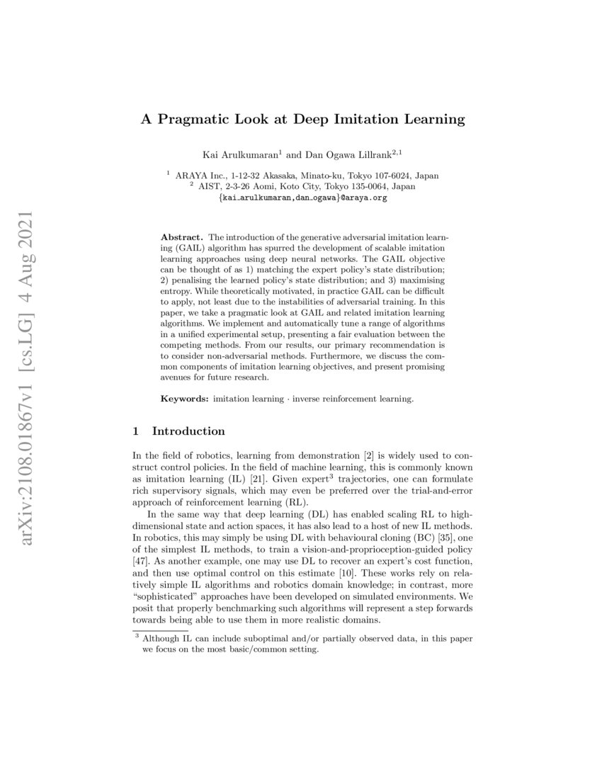 A Pragmatic Look at Deep Imitation Learning | DeepAI