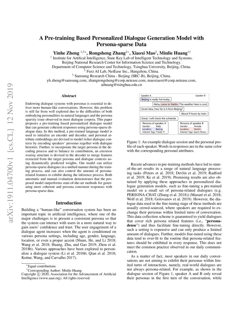 A Pre-training Based Personalized Dialogue Generation Model with ...