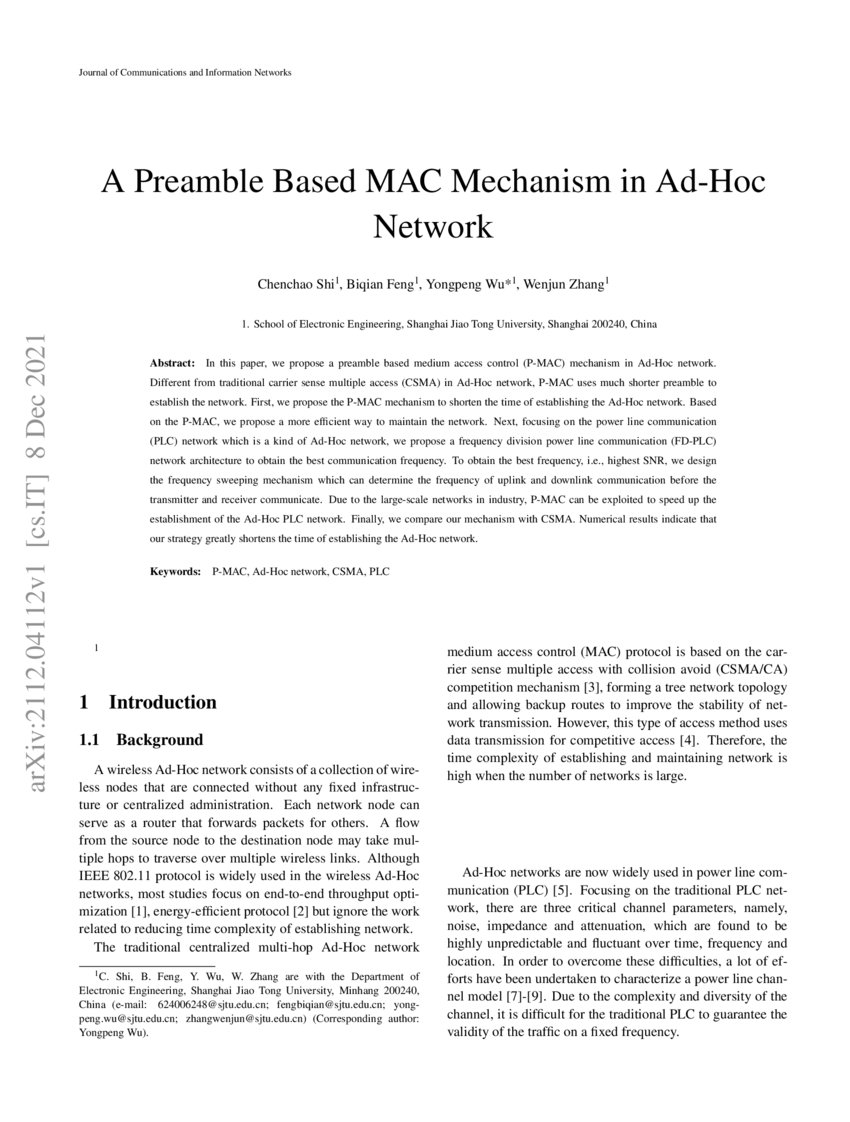 A Preamble Based MAC Mechanism in Ad-Hoc Network | DeepAI