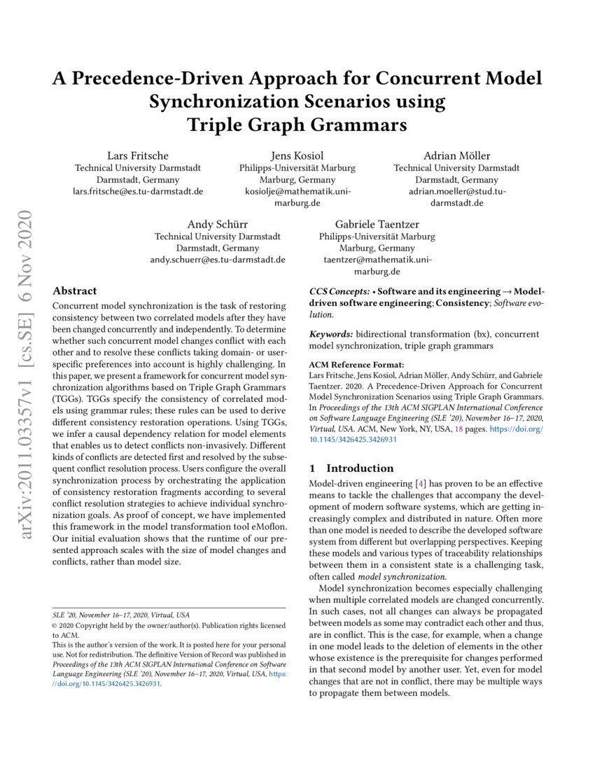 A Precedence-Driven Approach for Concurrent Model Synchronization Scenarios using Triple Graph ...