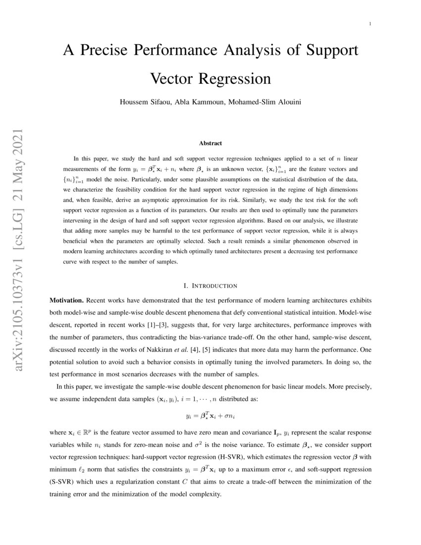A Precise Performance Analysis of Support Vector Regression | DeepAI