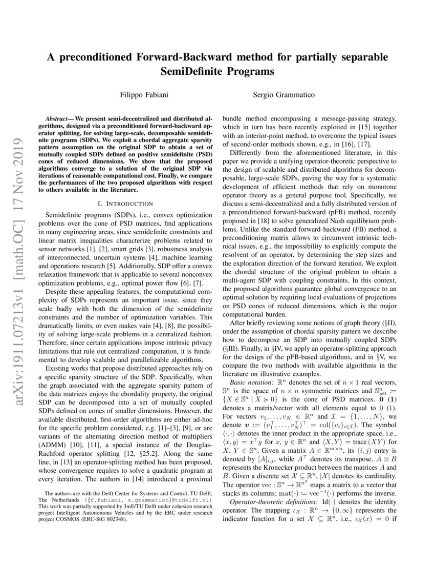 A Preconditioned Forward Backward Method For Partially Separable