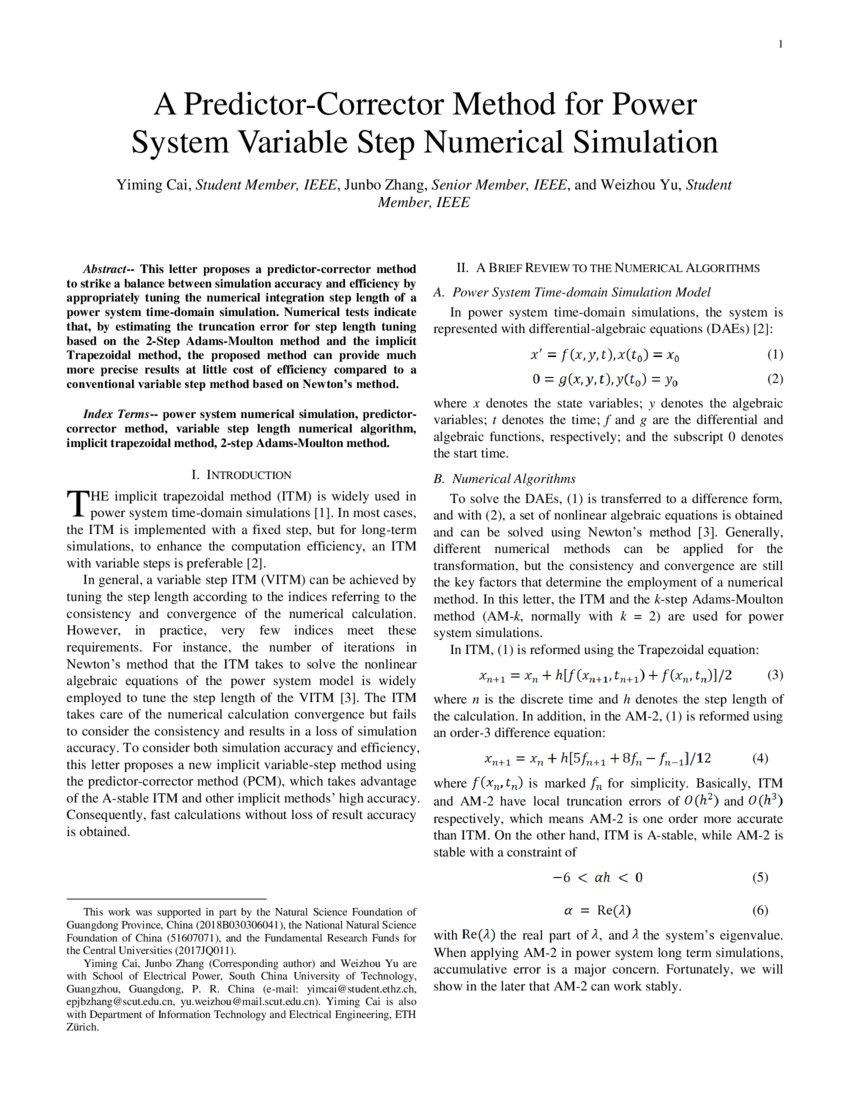 A Predictor Corrector Method For Power System Variable Step Numerical Simulation Deepai