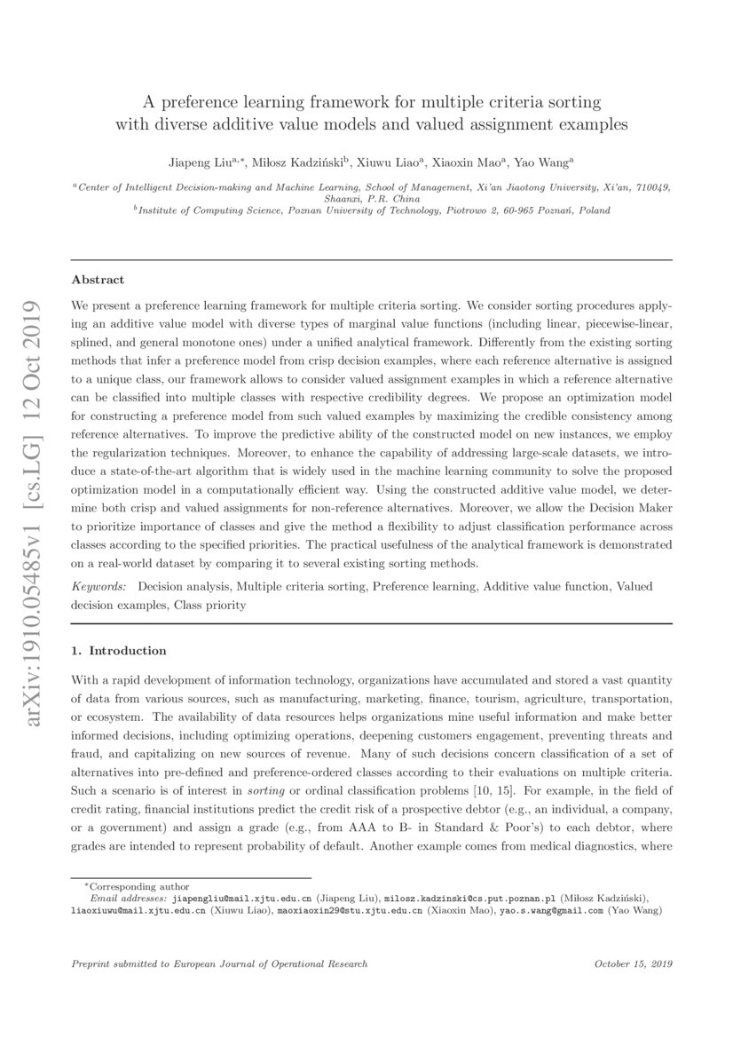 A Preference Learning Framework For Multiple Criteria Sorting With Diverse Additive Value Models