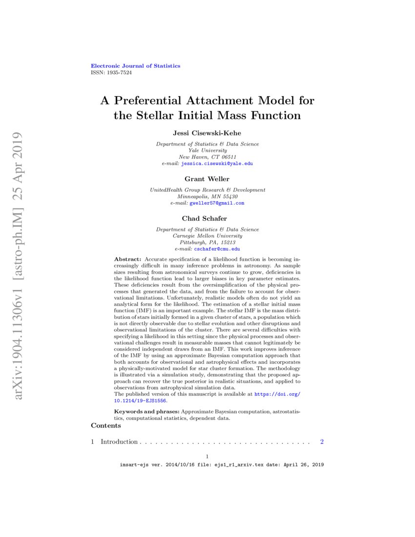 A Preferential Attachment Model for the Stellar Initial Mass Function ...