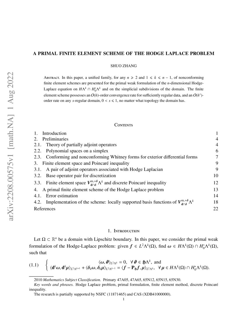A primal finite element scheme of the Hodge Laplace problem | DeepAI