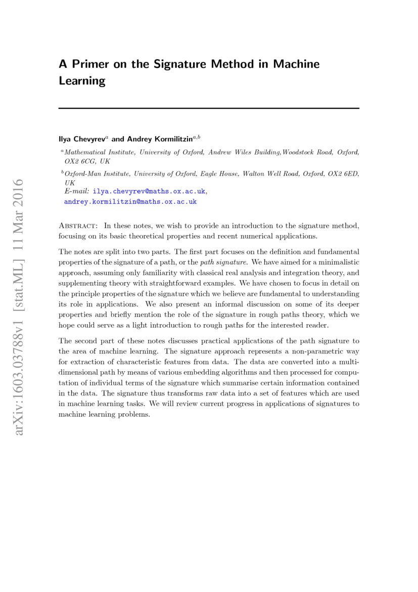 A Primer on the Signature Method in Machine Learning | DeepAI