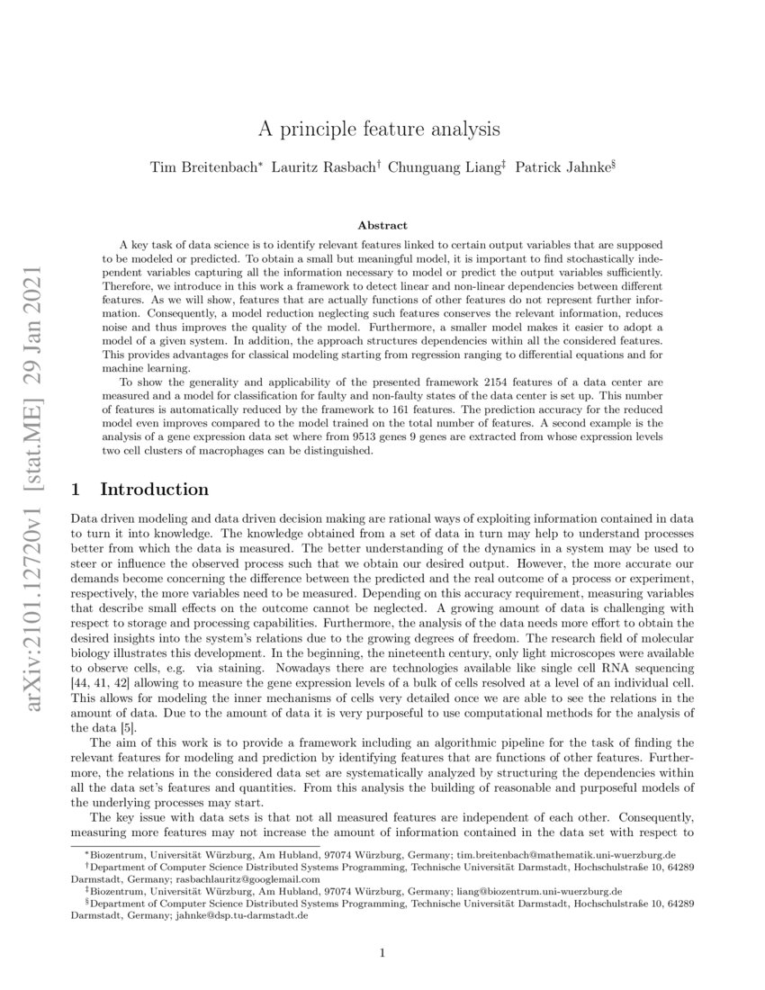 A principle feature analysis | DeepAI