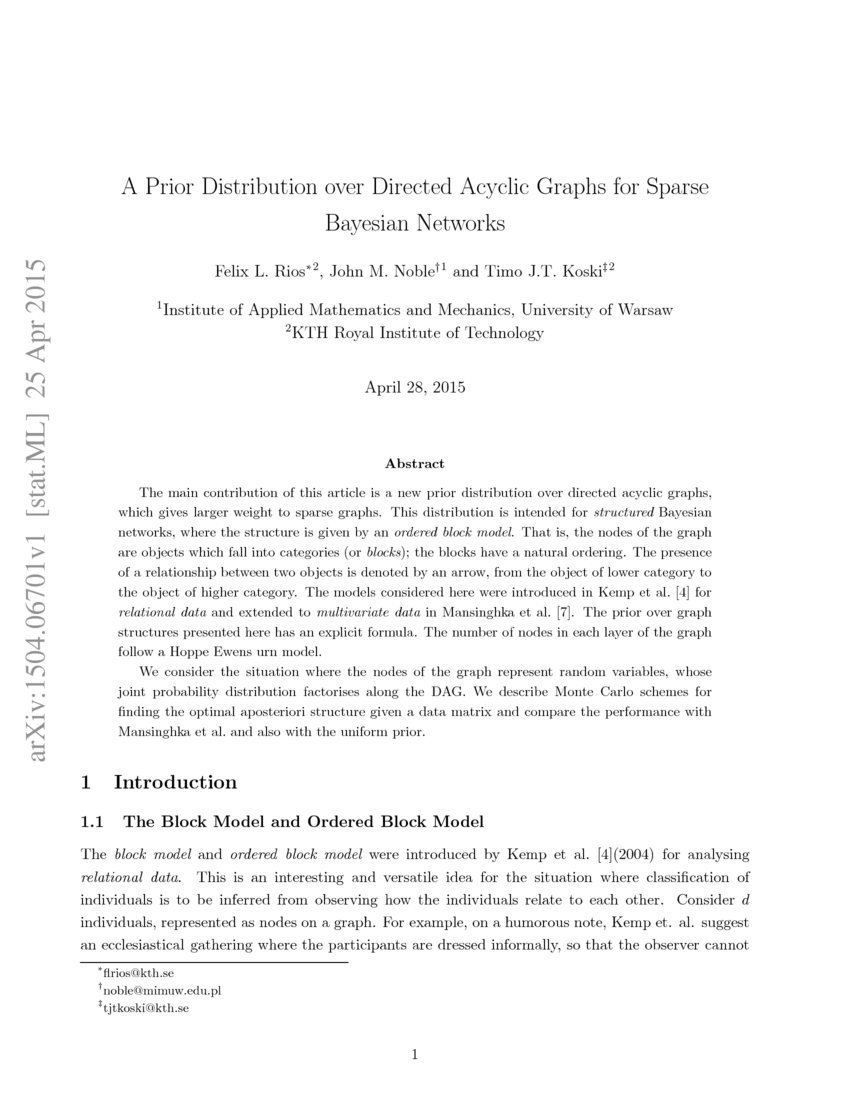 A Prior Distribution over Directed Acyclic Graphs for Sparse Bayesian Networks | DeepAI