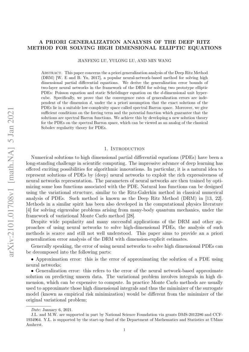 A Priori Generalization Analysis of the Deep Ritz Method for Solving ...