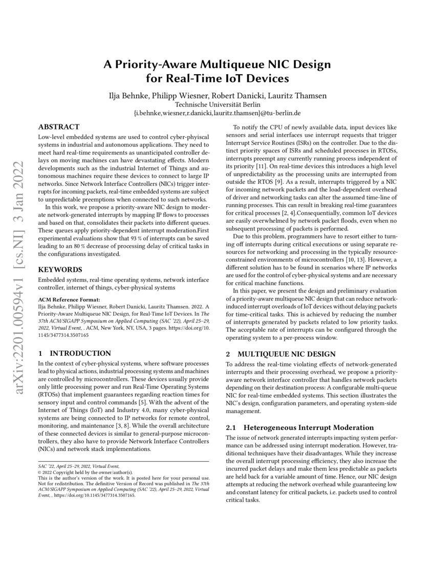 A Priority-Aware Multiqueue NIC Design | DeepAI