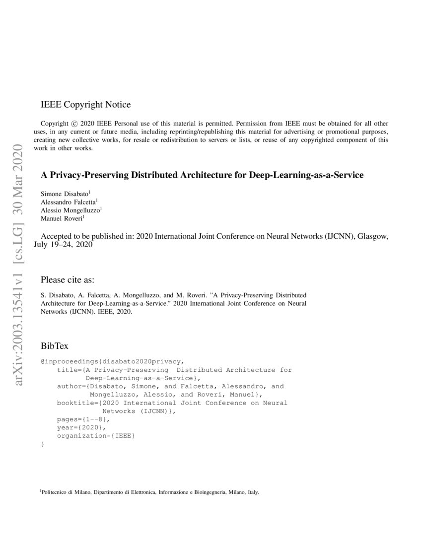 A Privacy-Preserving Distributed Architecture for Deep-Learning-as-a ...