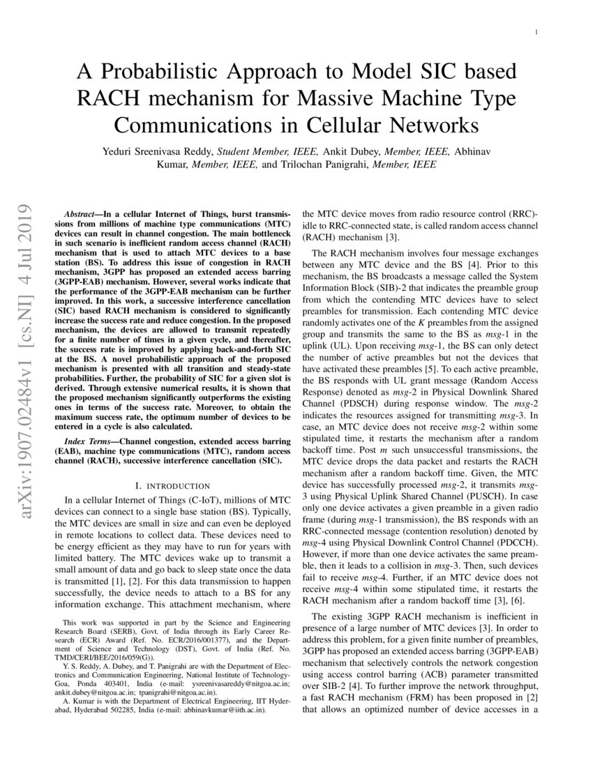 A Probabilistic Approach to Model SIC based RACH mechanism for Massive ...