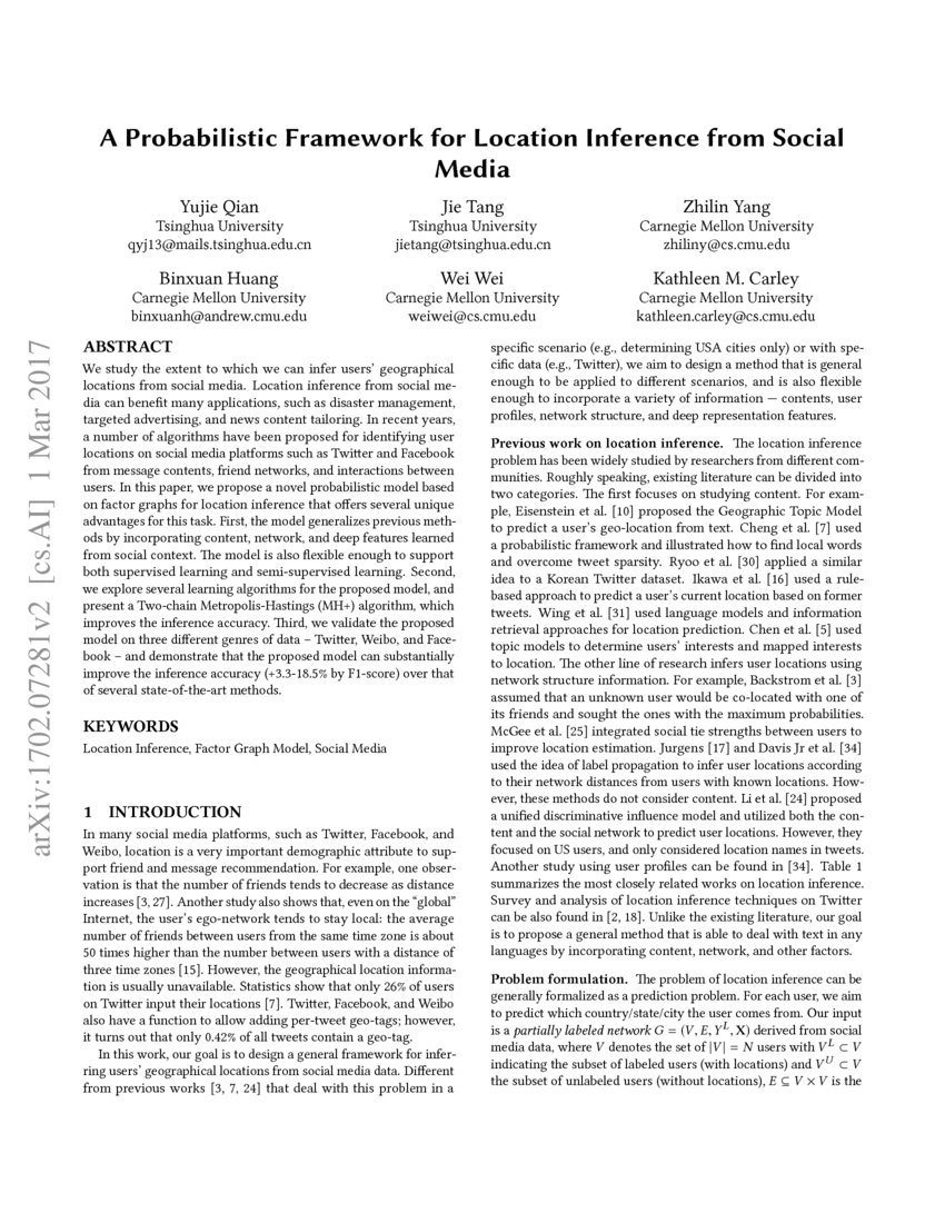 A Probabilistic Framework for Location Inference from Social Media | DeepAI