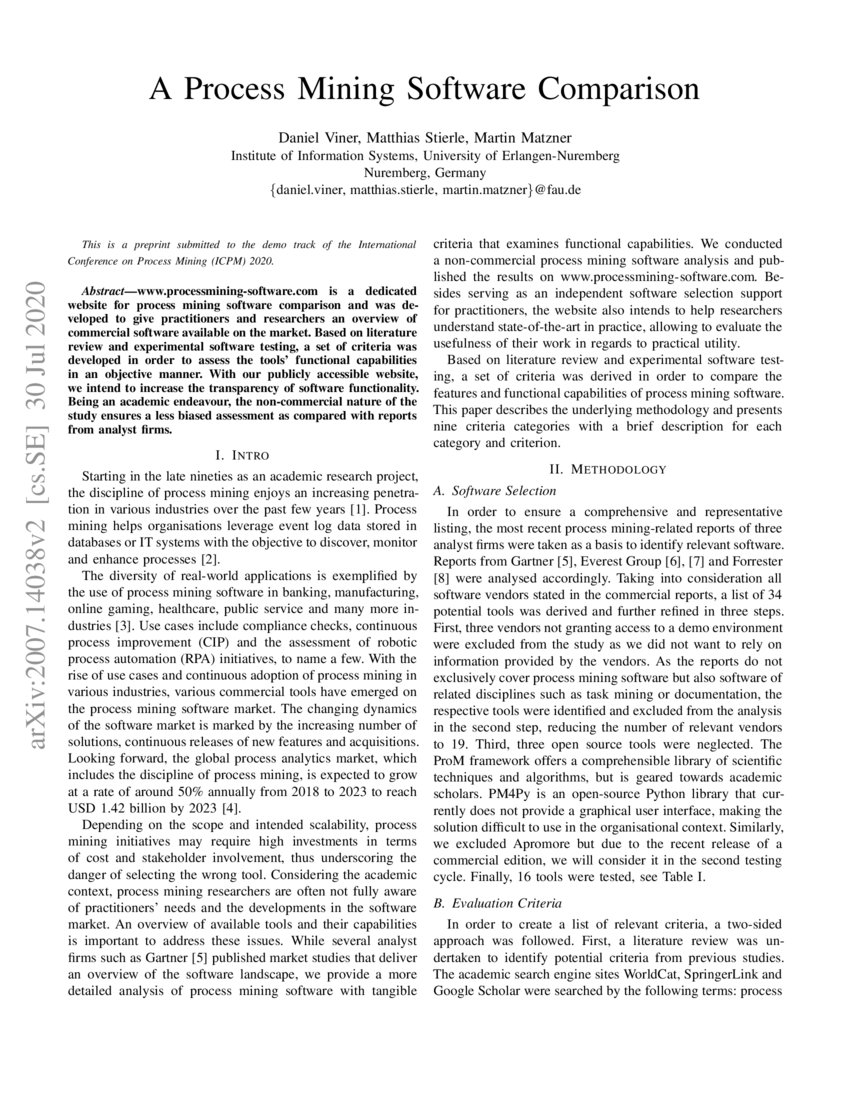 A Process Mining Software Comparison | DeepAI