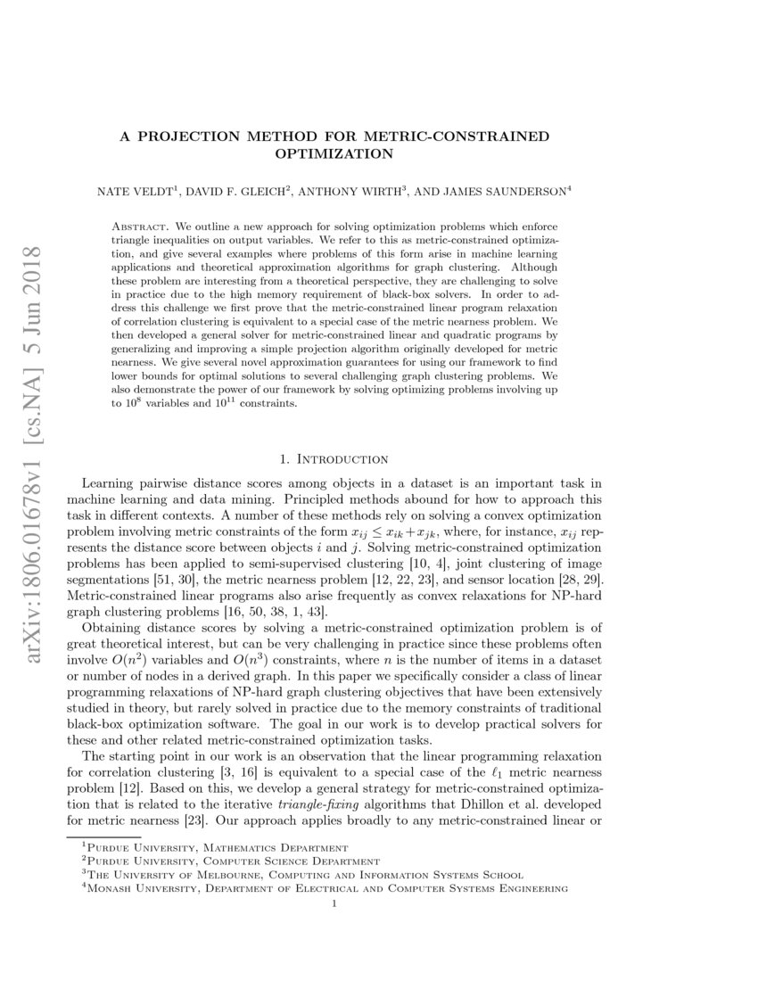 A Projection Method for Metric-Constrained Optimization | DeepAI A Projection Method for Metric-Constrained Optimization | DeepAI