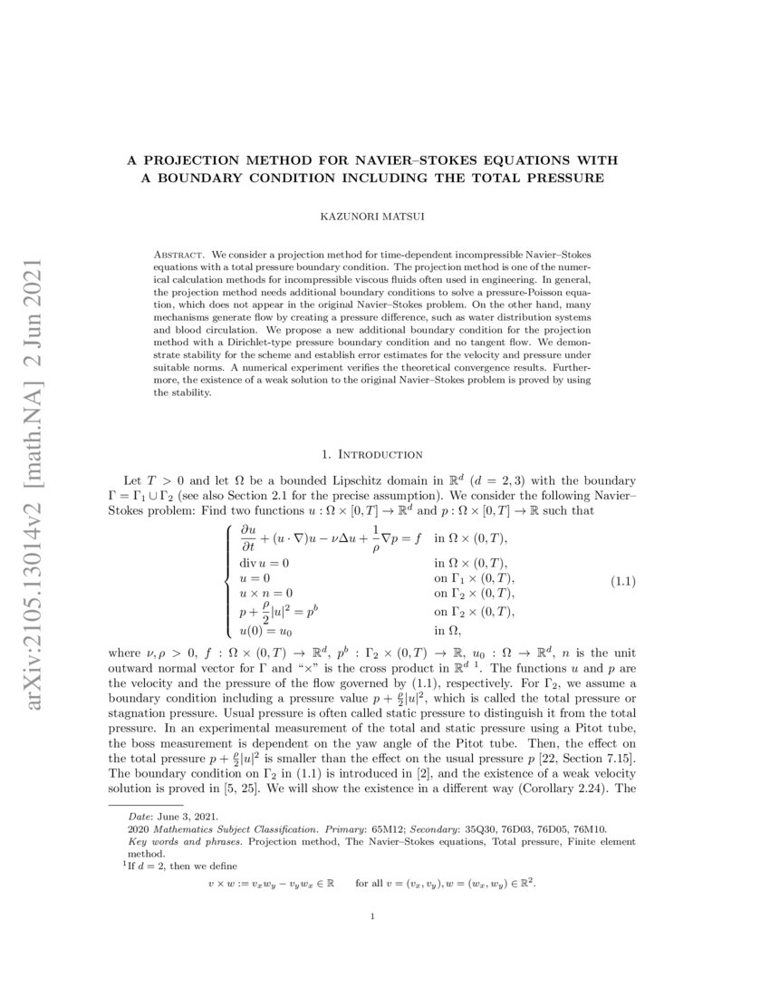 A Projection Method For Navier Stokes Equations With A Boundary Condition Including The Total