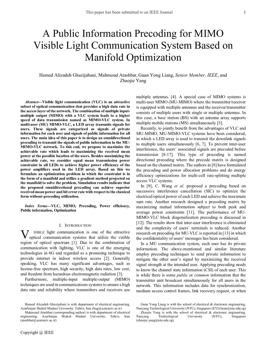 A Public Information Precoding For Mimo Visible Light Communication