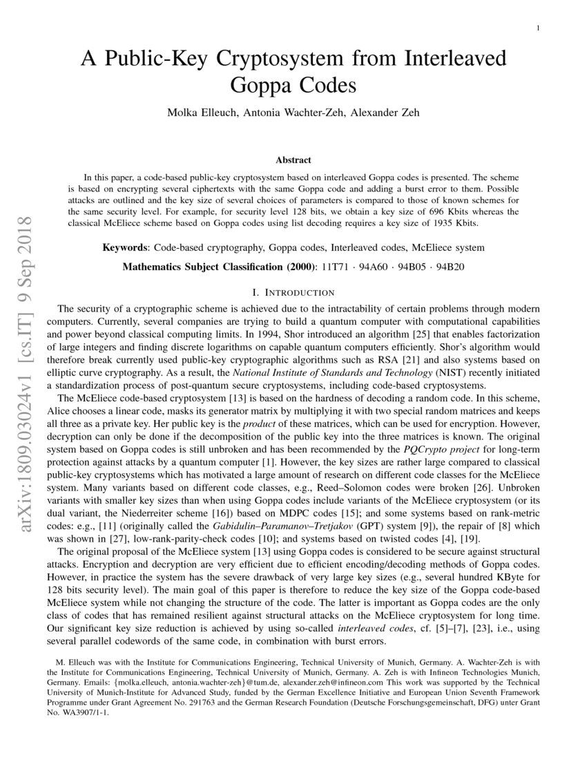 A Public-Key Cryptosystem from Interleaved Goppa Codes | DeepAI