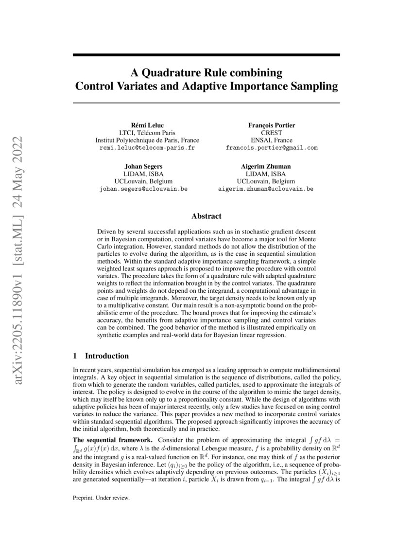 A Quadrature Rule combining Control Variates and Adaptive Importance ...