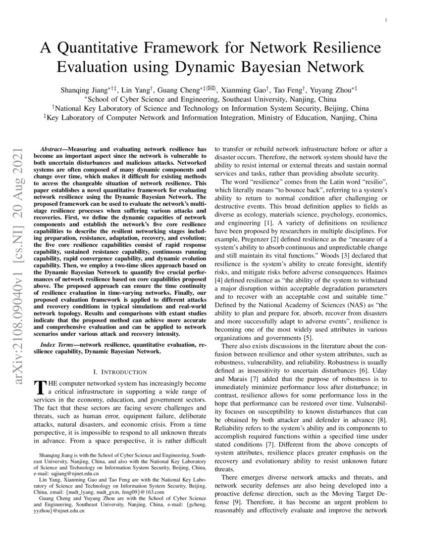 A Quantitative Framework For Network Resilience Evaluation Using