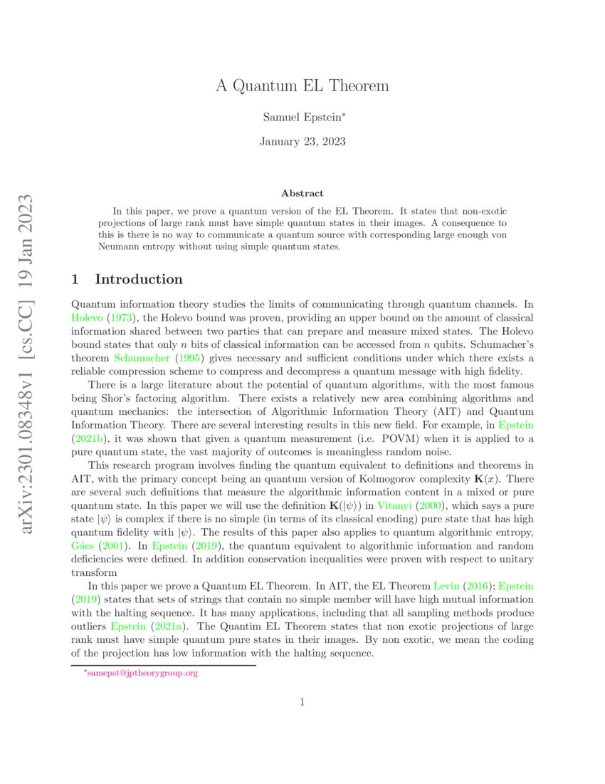 A Quantum EL Theorem | DeepAI