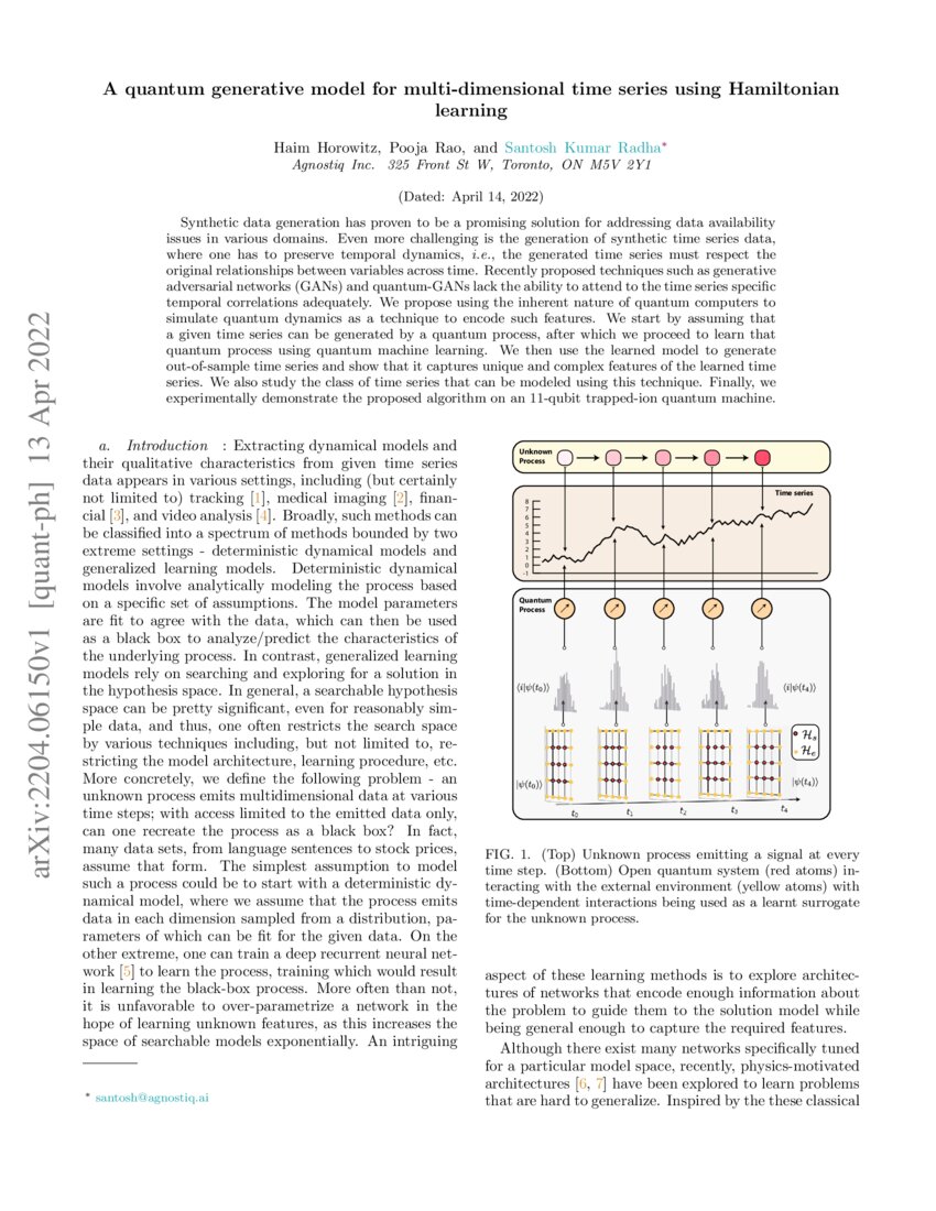 A Quantum Generative Model For Multi Dimensional Time Series Using