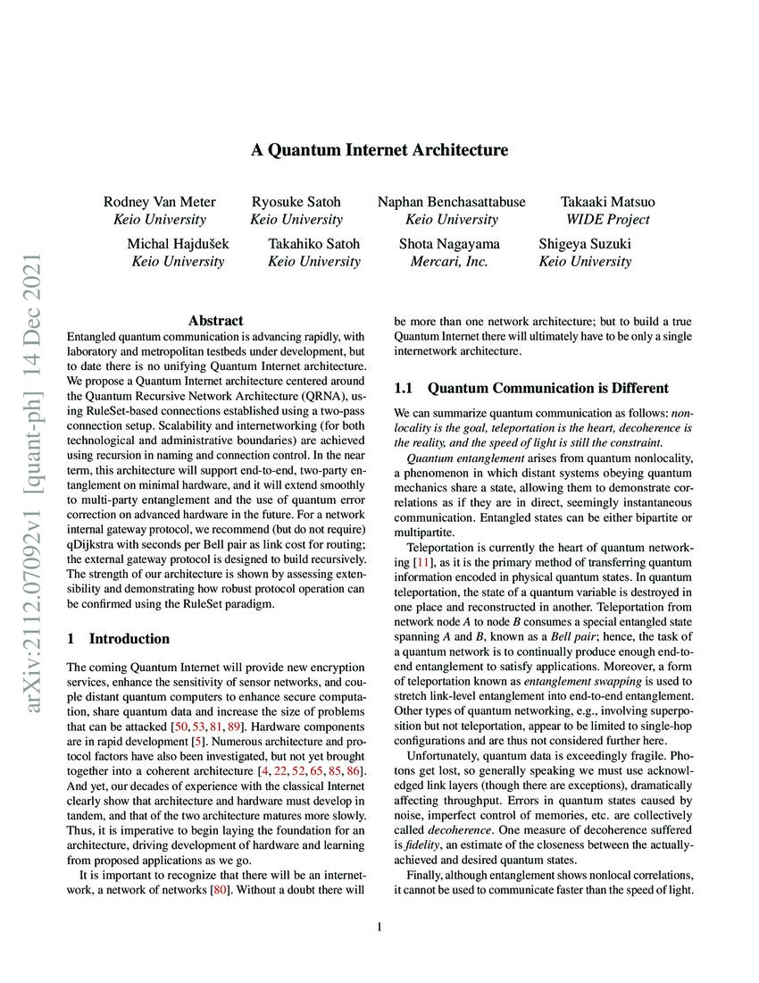 A Quantum Internet Architecture Deepai