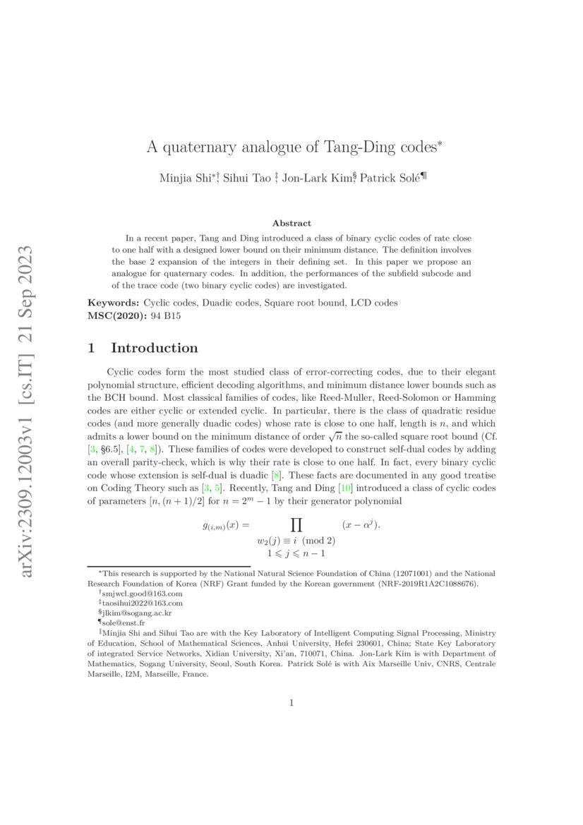 A quaternary analogue of Tang-Ding codes | DeepAI