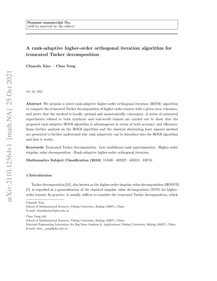 A Rank Adaptive Higher Order Orthogonal Iteration Algorithm For Truncated Tucker Decomposition 9204