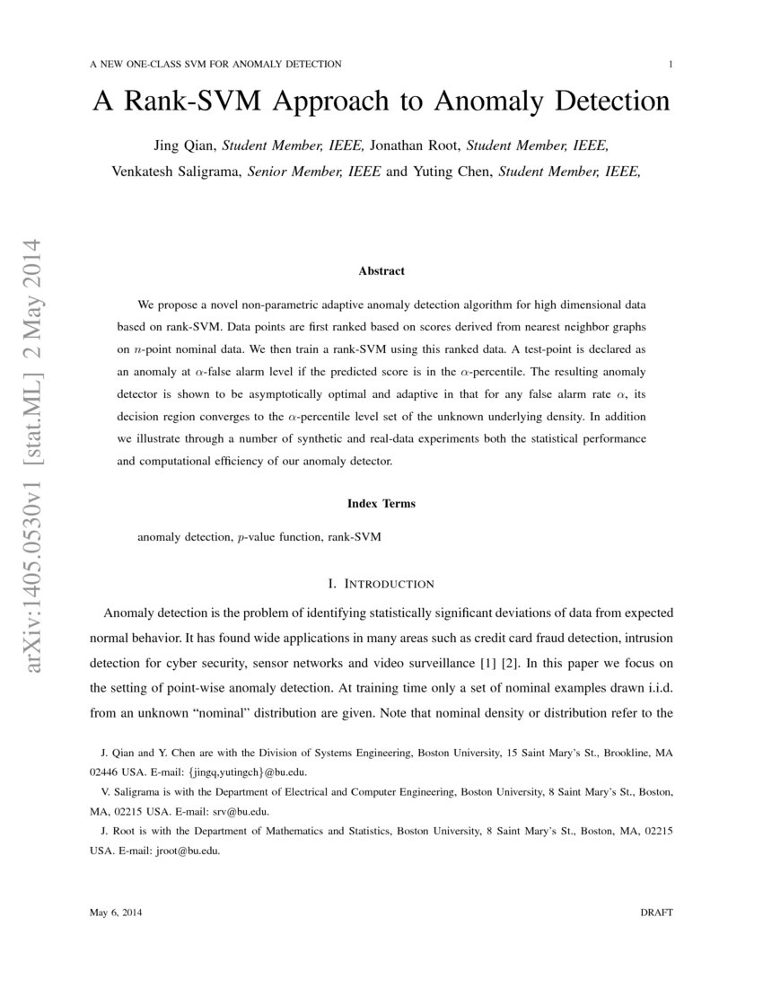 A Rank-SVM Approach to Anomaly Detection | DeepAI