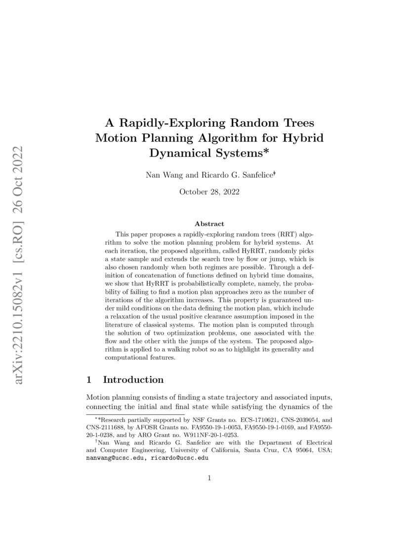 A Rapidly Exploring Random Trees Motion Planning Algorithm For Hybrid Dynamical Systems Deepai